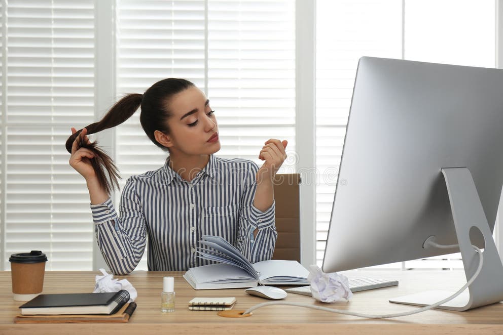 Lazy Employee Wasting Time at Table Stock Image - Image of bored ...