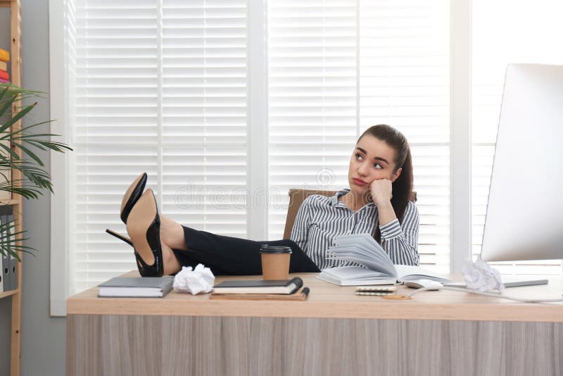 Lazy Employee Wasting Time at Table Stock Image - Image of relax ...