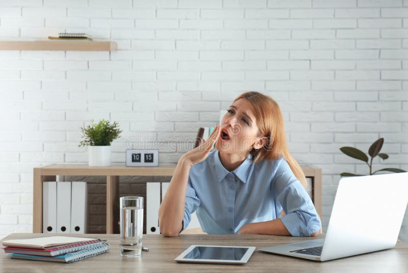 Lazy Employee Yawning at Table Stock Image - Image of irresponsible ...