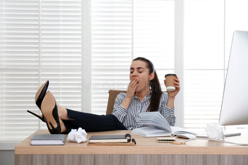 Lazy Employee Yawning at Table Stock Image - Image of irresponsible ...