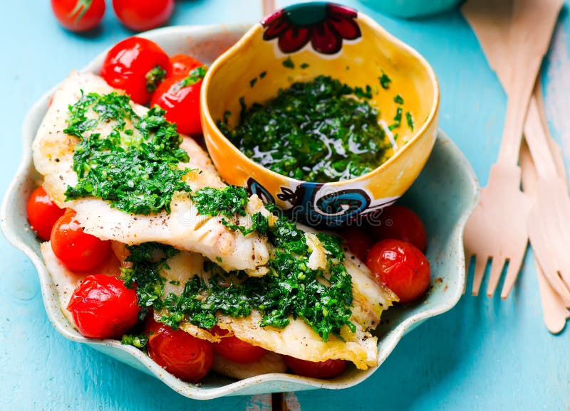 Lazy Fish.Tilpia Fillet with Tomato Stock Image - Image of parsley ...