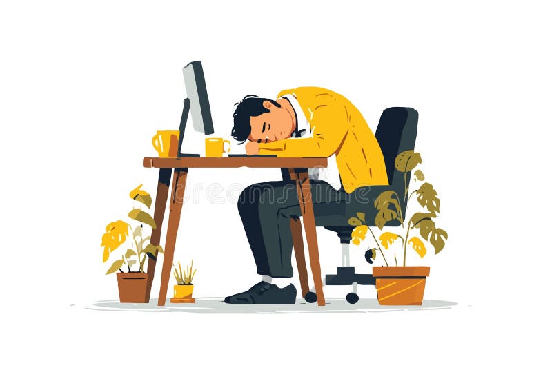 Lazy Office Worker Sleeping at His Desk Employee Isolated Stock Vector ...