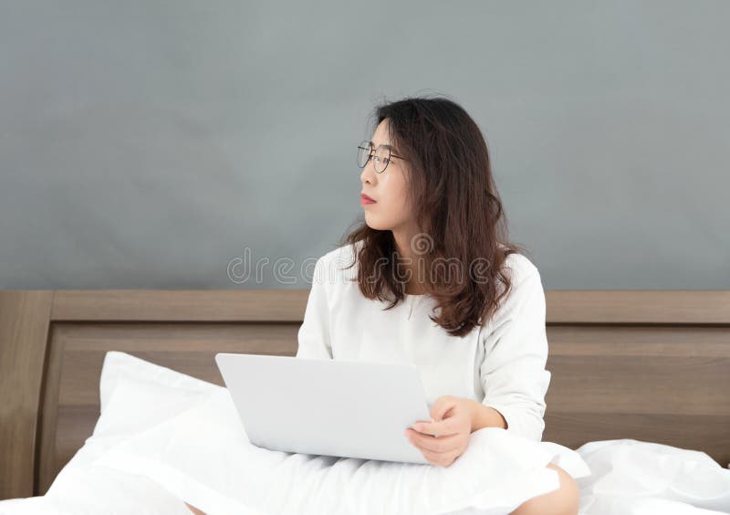 Lazy Oriental Girl Working from Home Stock Photo - Image of orientals ...