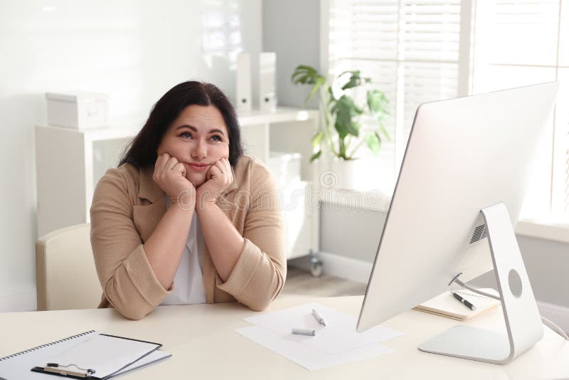 Lazy Overweight Worker at White Desk Stock Photo - Image of adult ...