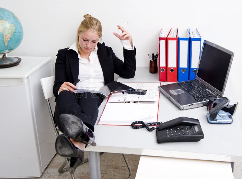 Lazy receptionist stock photo. Image of reading, bored - 13272330