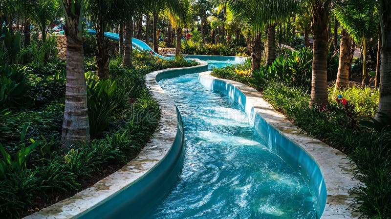 A Lazy River Winding through a Tropical-themed Waterpark Stock Image ...