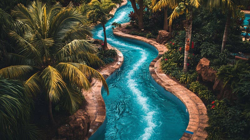 A Lazy River Winding through a Tropical-themed Waterpark Stock Image ...