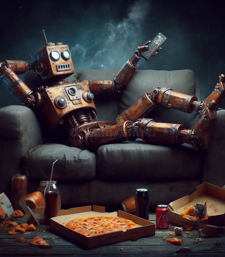 Lazy Robot Lying in Sofa after Eating Junk Food Stock Illustration ... Lazy Robot Lying in Sofa after Eating Junk Food Stock Illustration ...