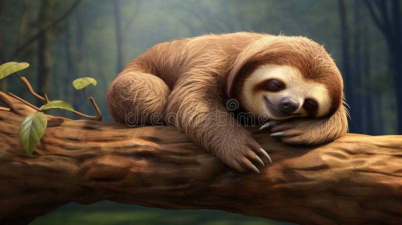 Lazy Sloth Sleeping Slow Animals. Generative Ai Stock Illustration ...