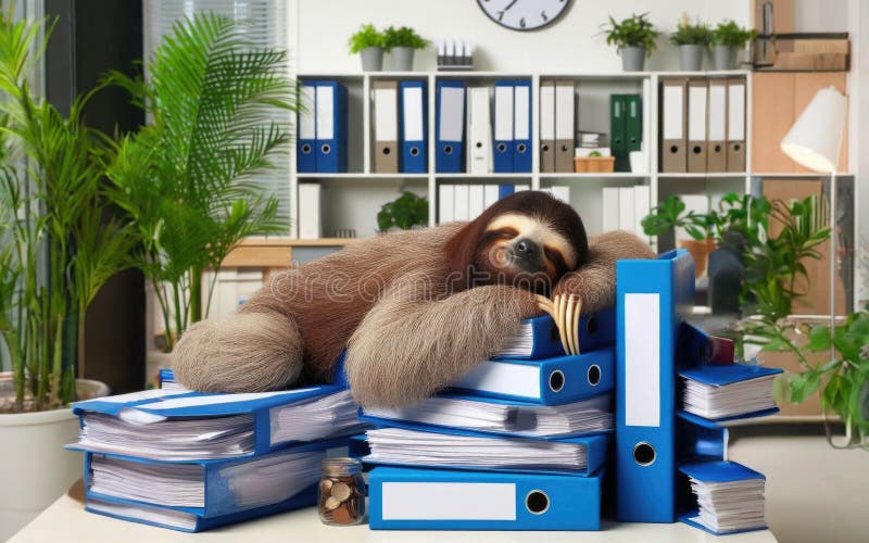Lazy Sloth Sleeping at Table in Office Stock Image - Image of bored ...
