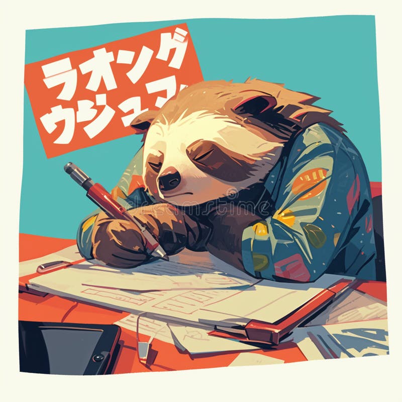 A Lazy Sloth Writer Cartoon Style Stock Vector - Illustration of ...