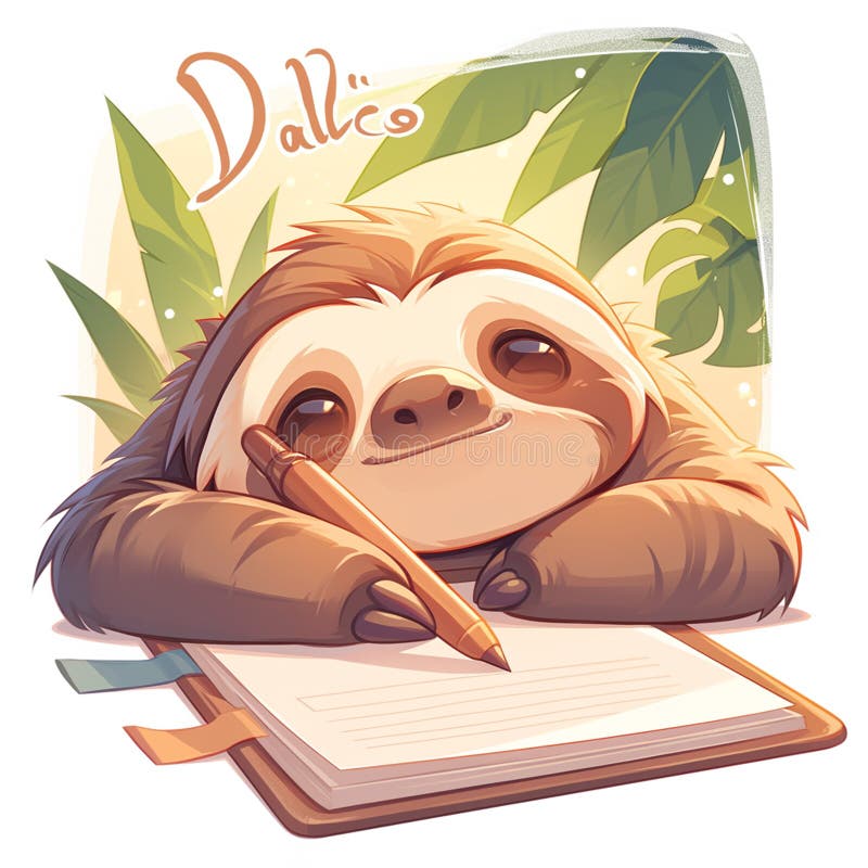 A Lazy Sloth Writer Cartoon Style Stock Vector - Illustration of ...