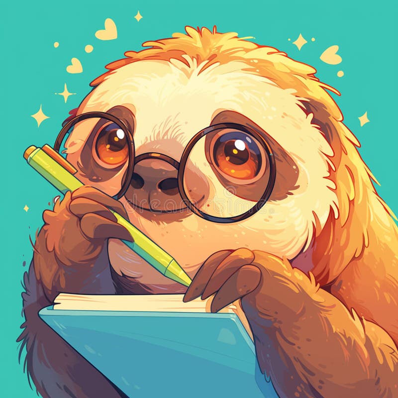 A Lazy Sloth Writer Cartoon Style Stock Vector - Illustration of writer ...