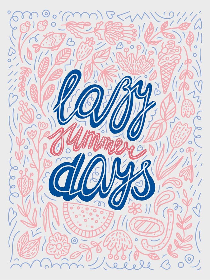 Vector Lazy Summer Days Typography Illustration in Pastel Pink, Blue ...