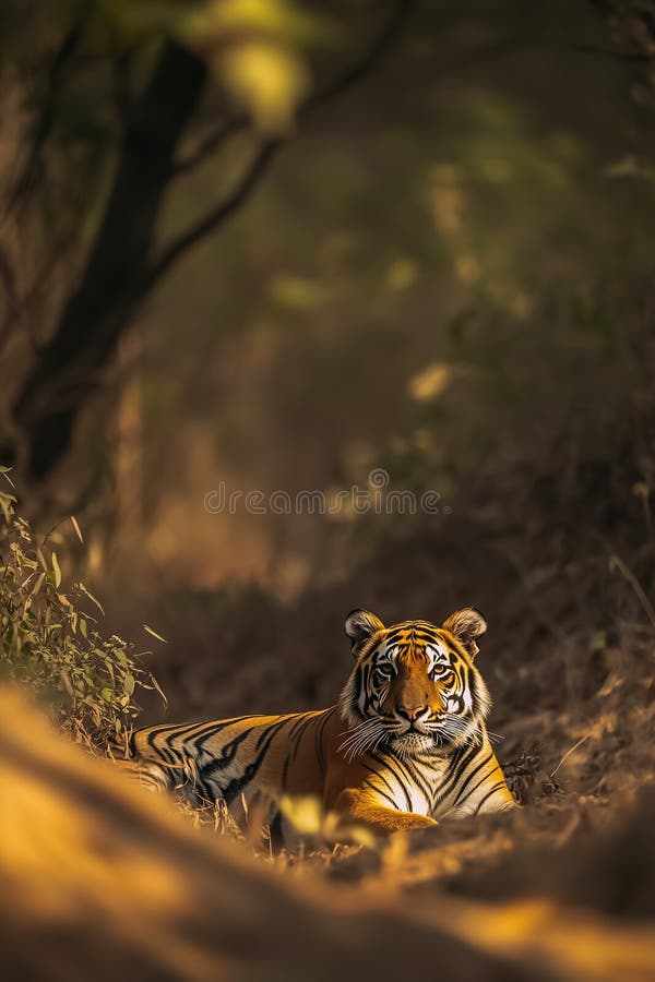 Lazy Tiger Lying Down on Sandy Ground in Nature Reserve. Stock Photo ...