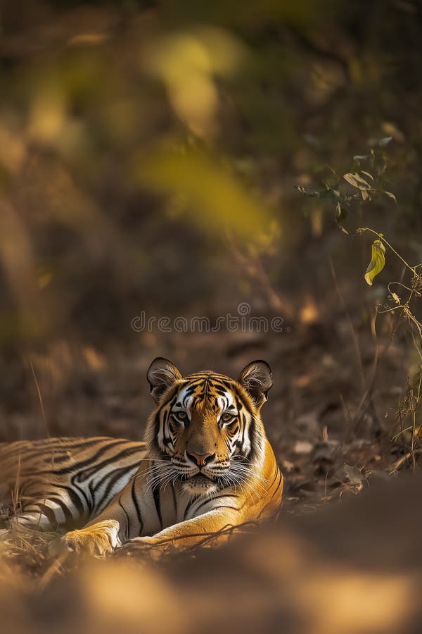 Lazy Tiger Lying Down on Sandy Ground in Nature Reserve. Stock Image ...