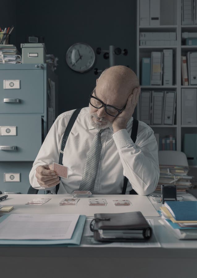 Lazy Unproductive Employee Playing Cards Stock Photo - Image of bored ...