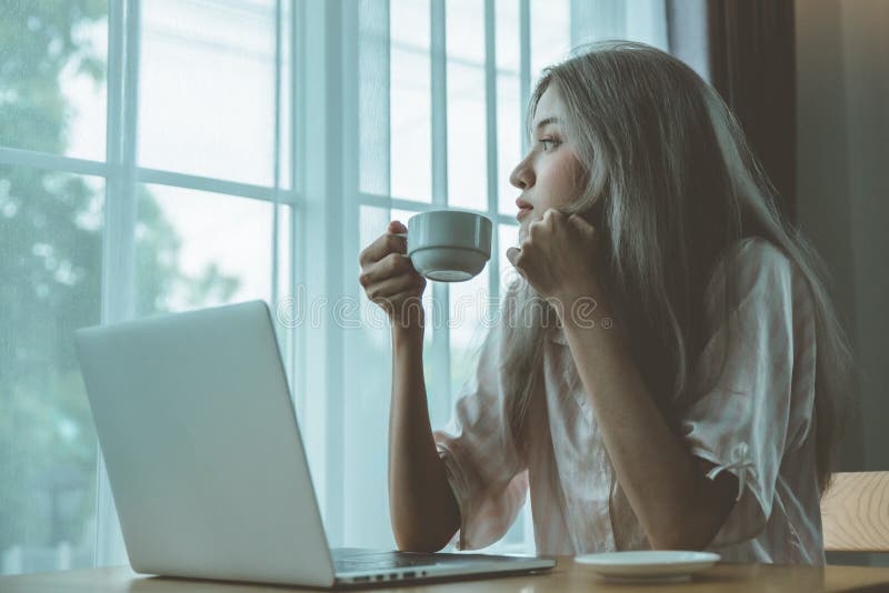Lazy Woman Drinking Morning Coffee at Home Stock Photo - Image of ...