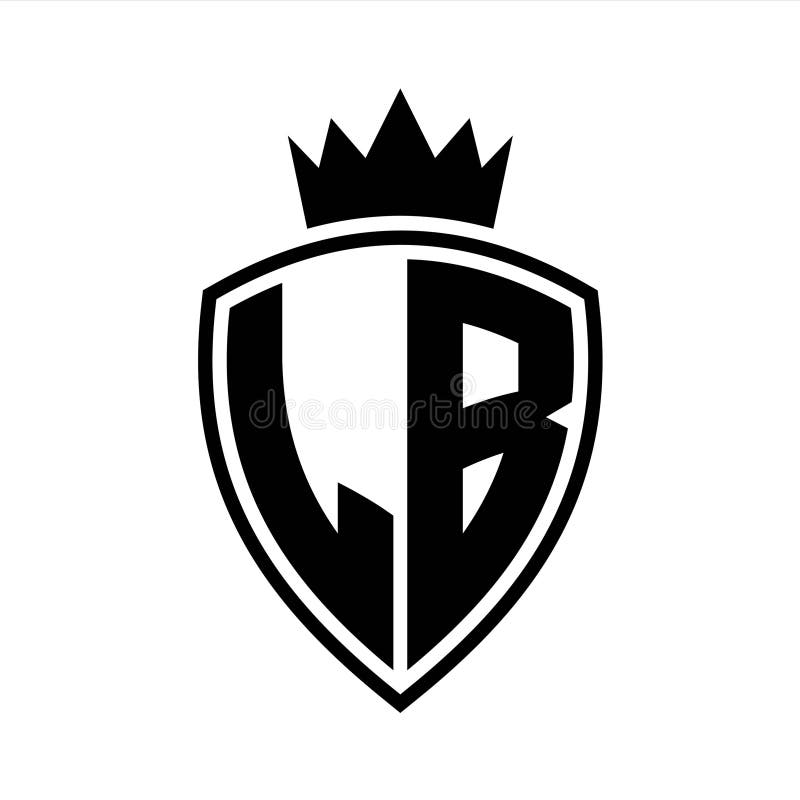 LB Letter Monogram Shield and Crown Outline Shape with Black and White ...