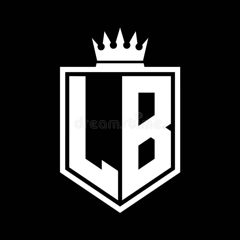 LB Logo Monogram Bold Shield Geometric Shape with Crown Outline Black ...