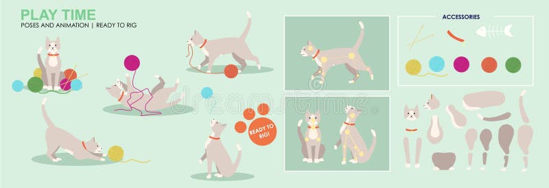 Cute Grey Cat Play Time, Playing with Balls of Wool and Knitting ...