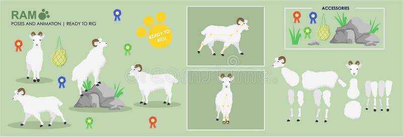 Ram Sheep, Lamb, Farm Animals, Ready To Rig Vector for Animation, Stock ...