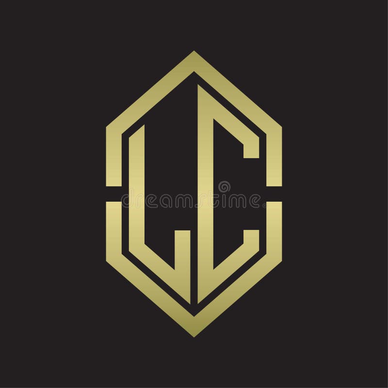 LC Logo Monogram with Hexagon Shape and Outline Slice Style with Gold ...
