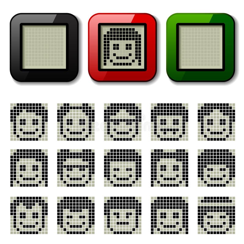 8-bit Pixel Art Sad Faces and One Happy Face Stock Vector ...