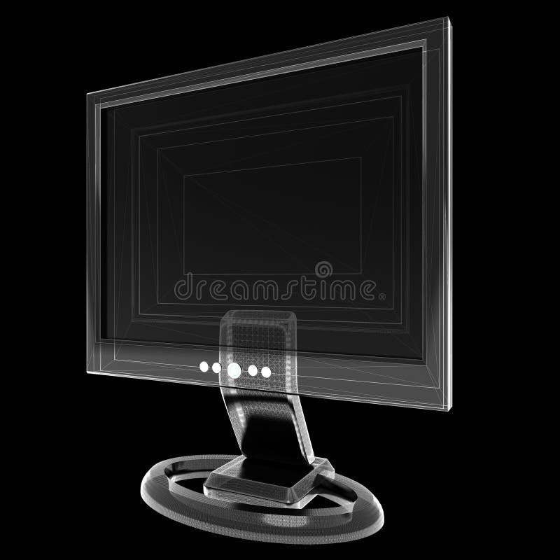 LCD Monitor on Black with Light Wireframe Stock Illustration ...