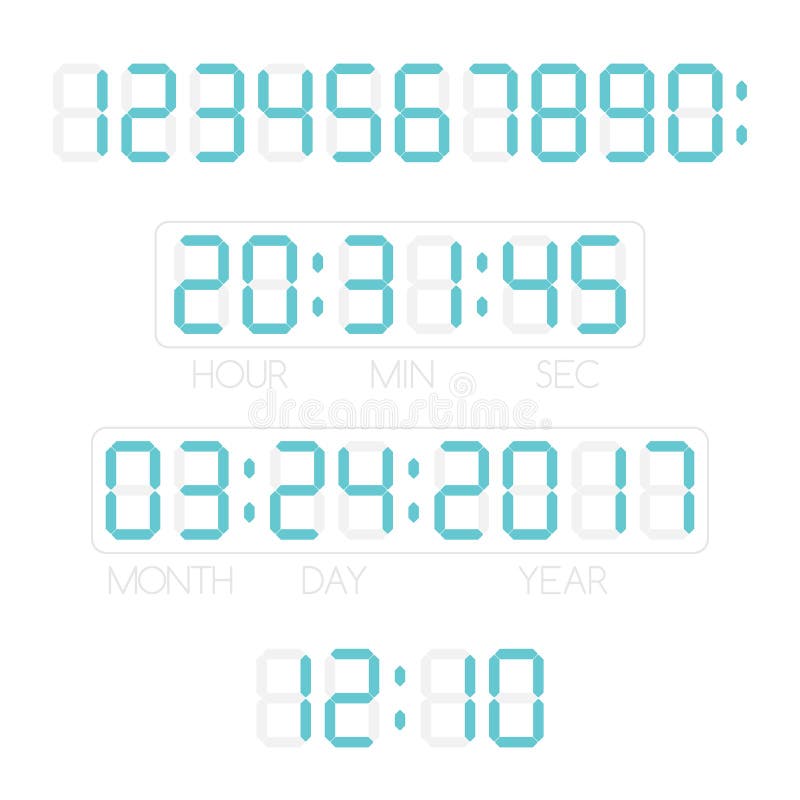 LCD Numbers, Time and Date for Electronic Device Stock Vector ...
