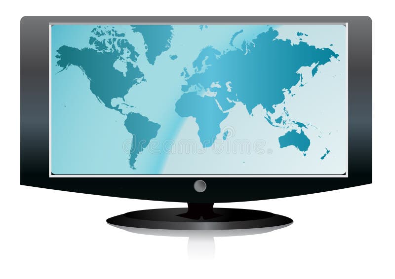 Plasma LCD TV with World Map Stock Vector - Illustration of screen ...