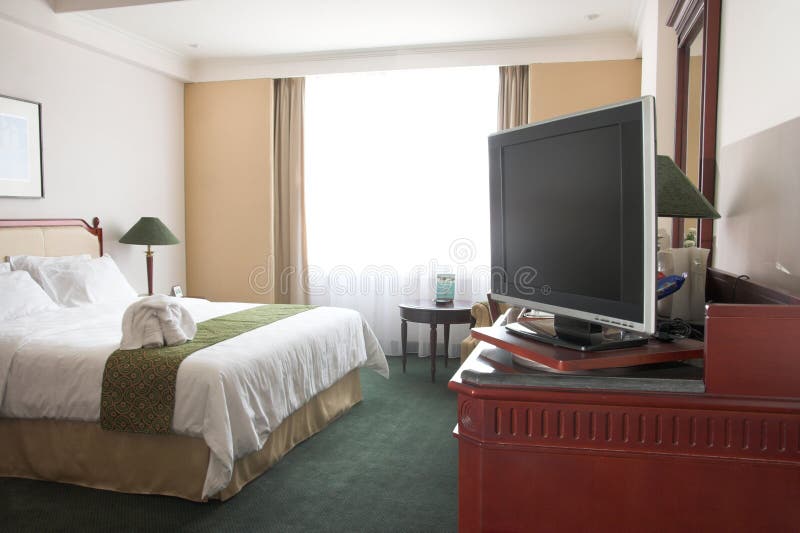 LCD tv in the hotel room stock image. Image of comfort - 4962801