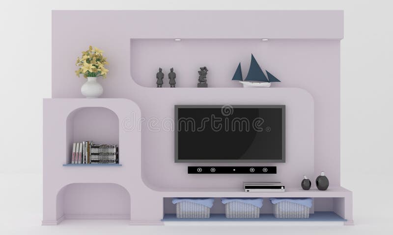LCD TV Rack Interior Media Wall Stock Illustration - Illustration of ...