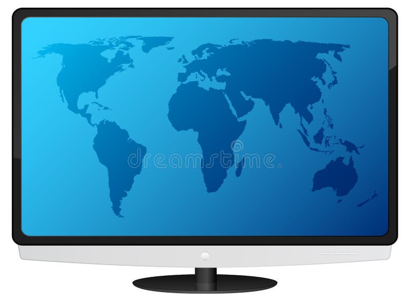 Lcd tv with world map stock vector. Illustration of screen - 86501248
