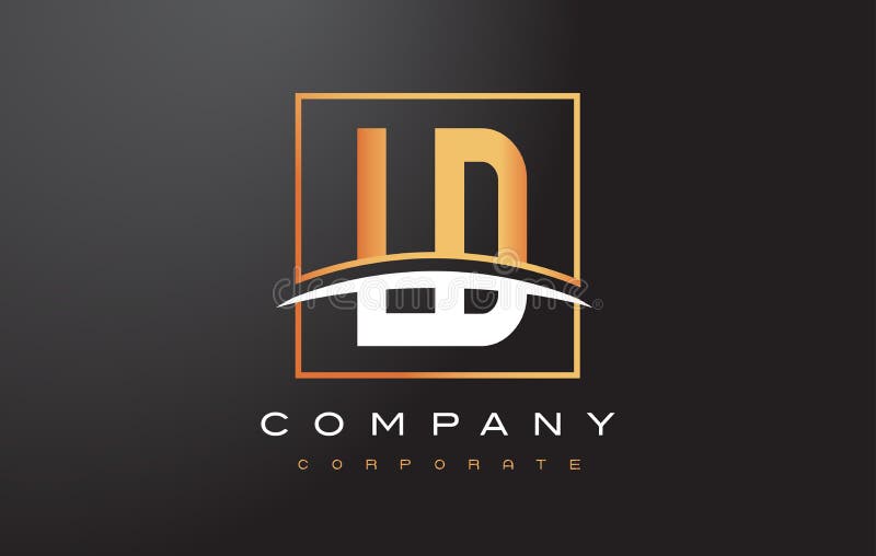 LD L D Golden Letter Logo Design with Gold Square and Swoosh. Stock ...