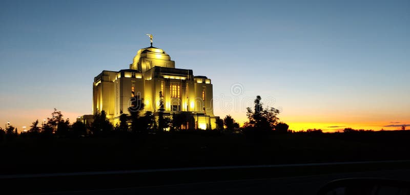 LDS Temple at Sunset stock image. Image of sunset, building - 165980159