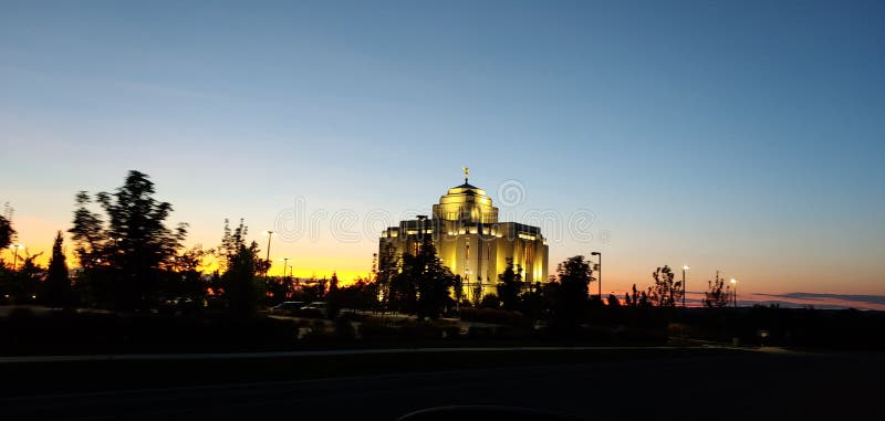LDS Temple at Sunset stock image. Image of temple, night - 165980155