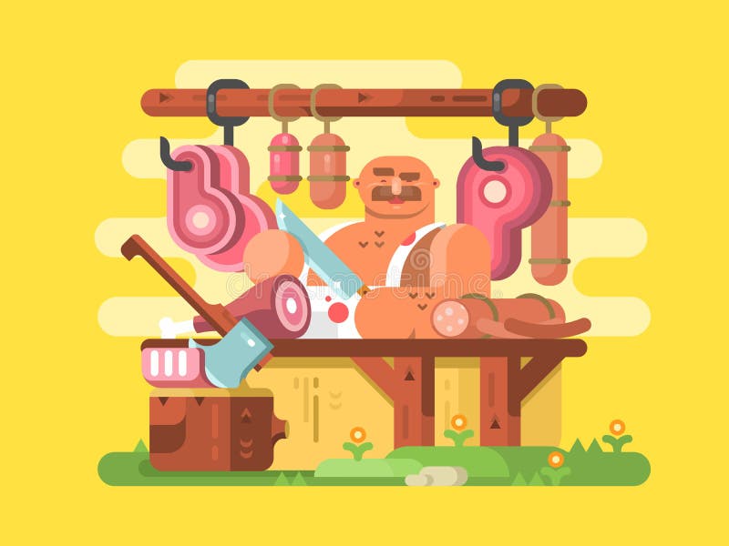 Le boucher coupe la viande illustration de vecteur. Illustration du ...