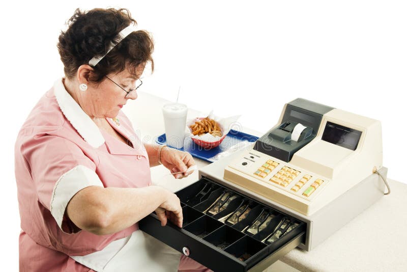 Le Caissier Apporte La Modification Image stock - Image du isolement ...