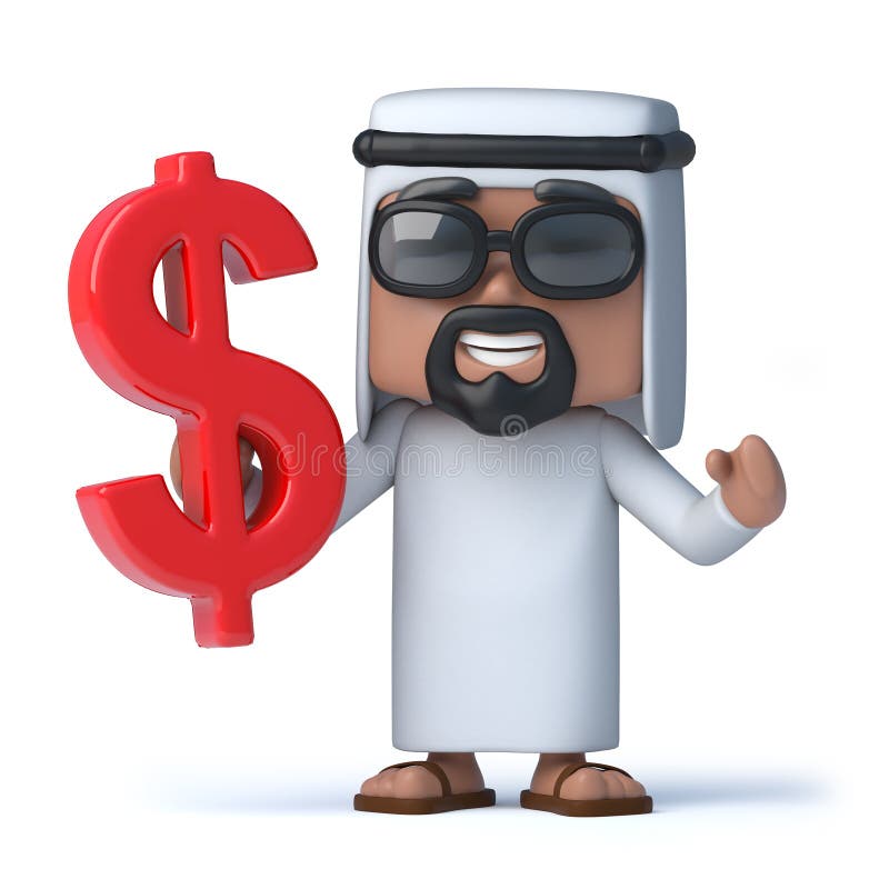 Le Cheik 3d Arabe Tient Le Symbole De Dollar US Illustration Stock ...