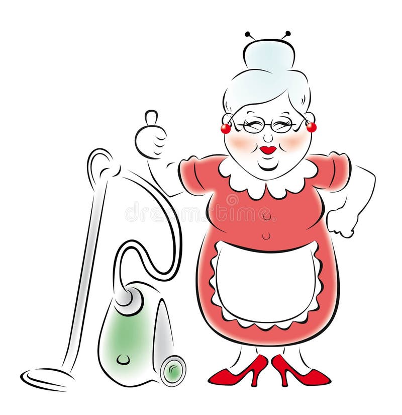 Leende Mormor Med En Dammsugare Vektor Illustrationer - Illustration av ...