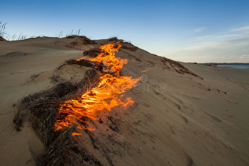 Puits du feu en sable photo stock. Image du camper, extérieur - 99822238