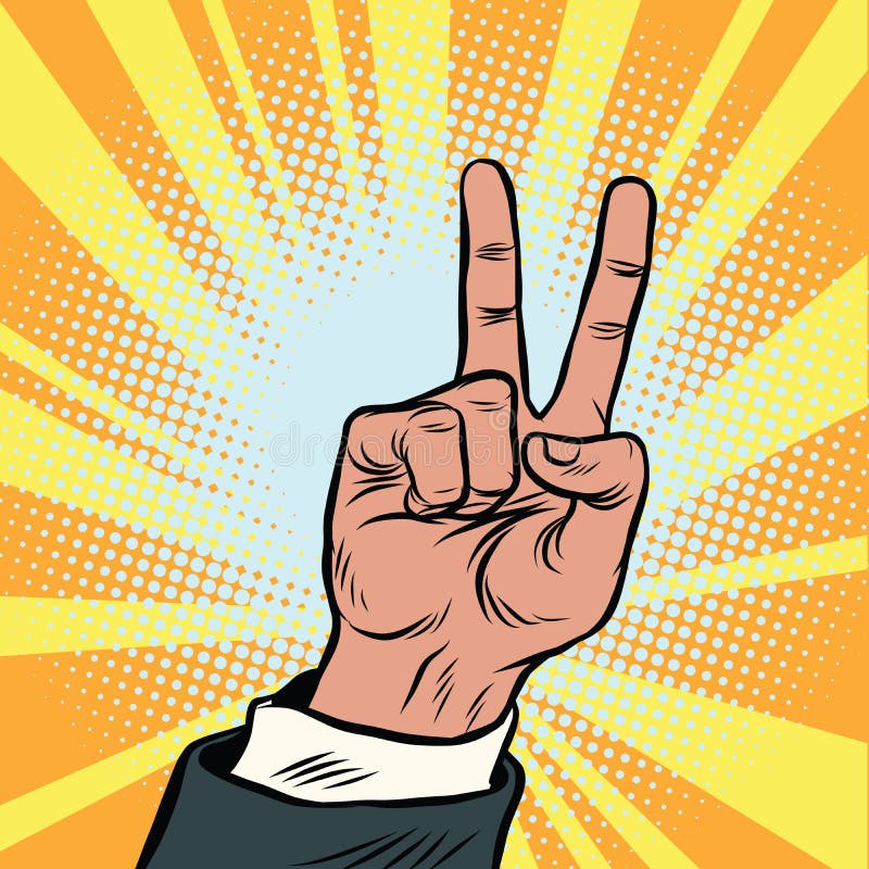 Symbole De Victoire De Geste De Main Sur Un Fond Clair Illustration De