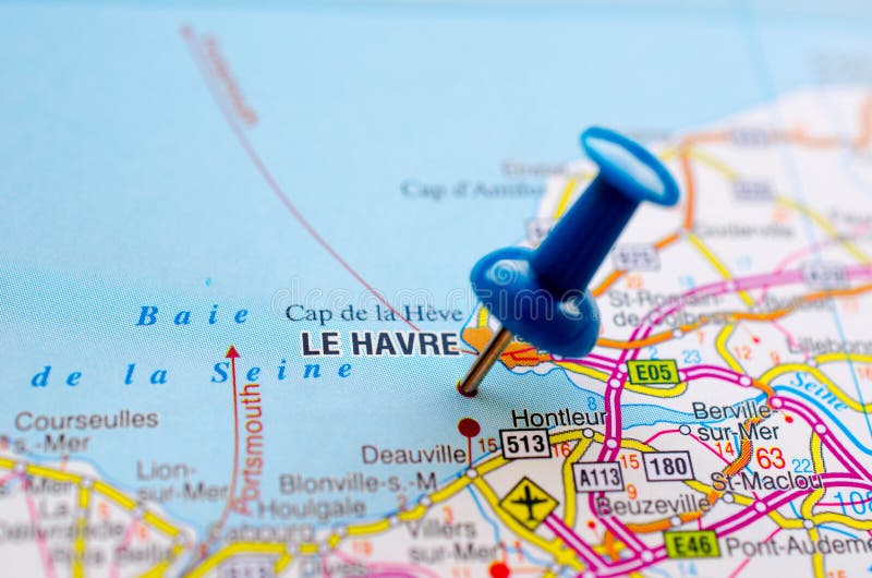 Le Havre on map stock image. Image of push, state, europe - 122918911