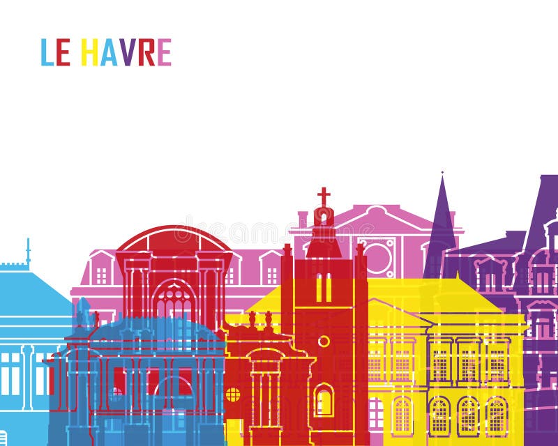 France, Le Havre Flat Travel Skyline Set. France, Le Havre Black City ...