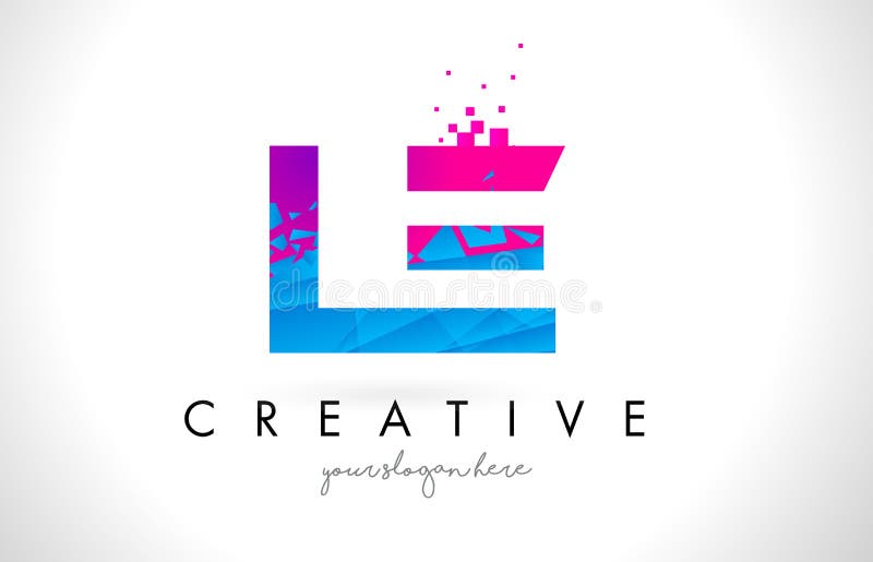 LE L E Letter Logo with Shattered Broken Blue Pink Texture Design ...