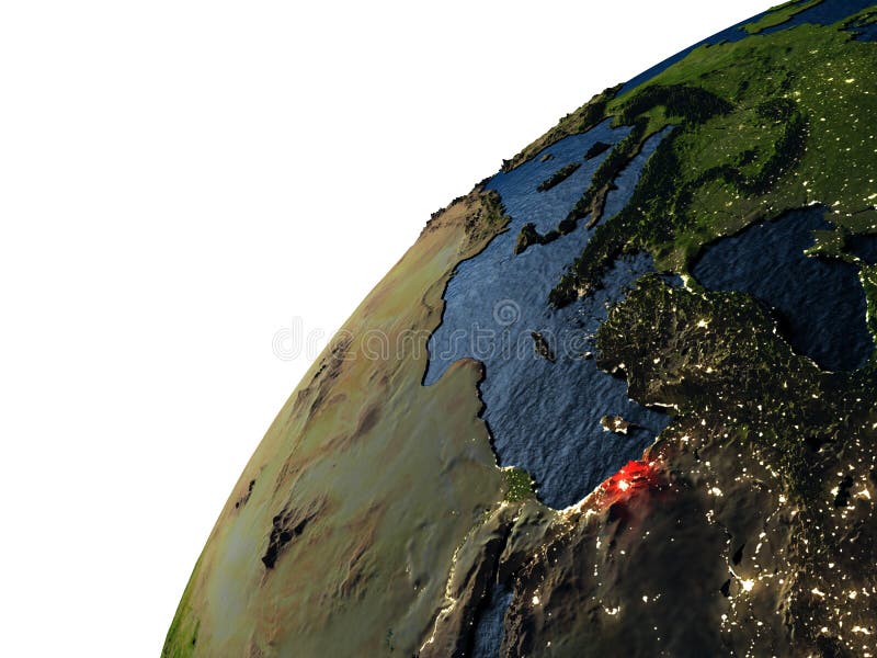 Le Liban En Rouge Sur Terre La Nuit Illustration Stock - Illustration ...