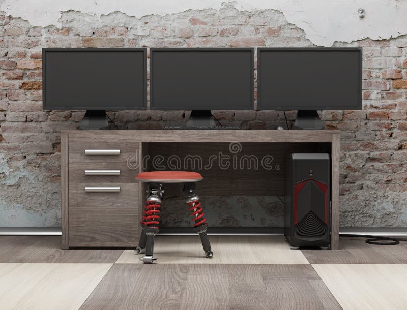 Le Poste De Travail 3d D'ordinateur Rendent Illustration Stock ...