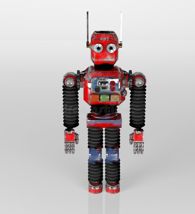 Le R?tro Rouge De Robot, Le Jouet, 3d, Rendent Illustration Stock ...