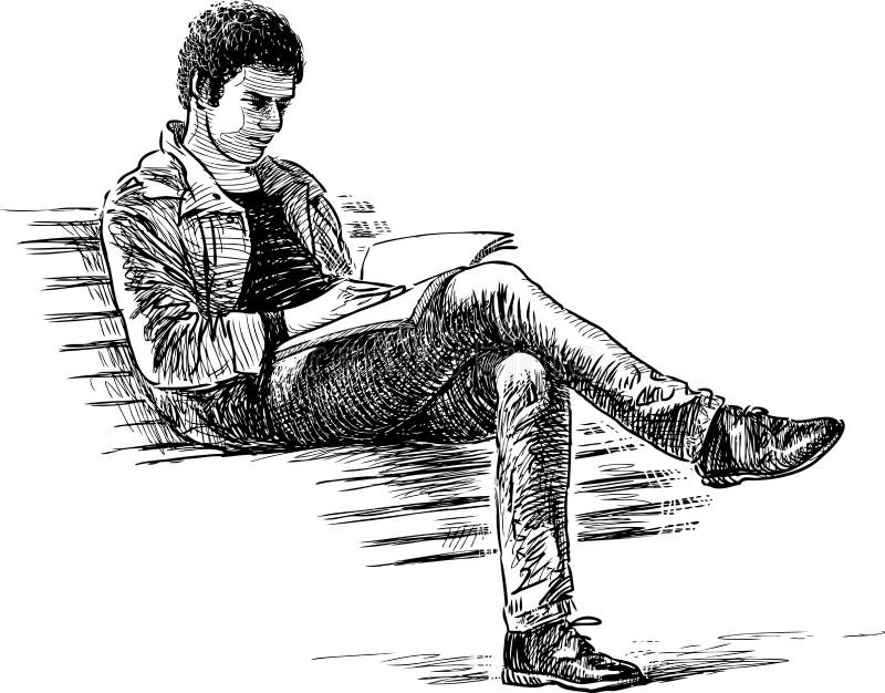 Un Jeune Homme Lit Un Journal Sur Un Remblai Illustration de Vecteur ...